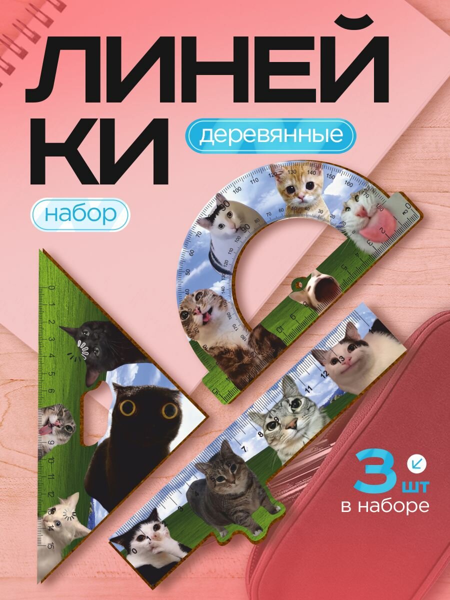 Линейка 15 см набор Коты мемы minecraft