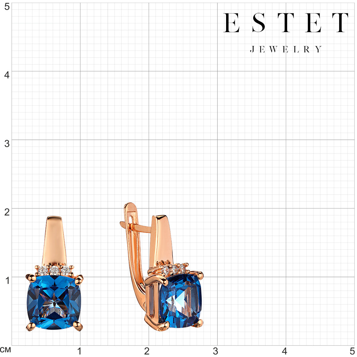 Серьги Эстет, красное золото, 585 проба, сапфир, фианит, , золотистый — фото 1