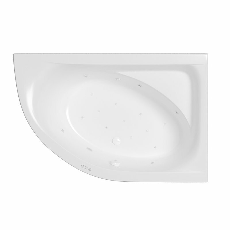 Акриловая ванна WHITECROSS 170x110 см, угловая, правая, встраиваемая, с гидромассажем, белая, асимметричная, с каркасом, с сиденьем, со сливом-переливом, с донным клапаном, фурнитура белая, 6 форсунок гидромассажа, с аэромассажем