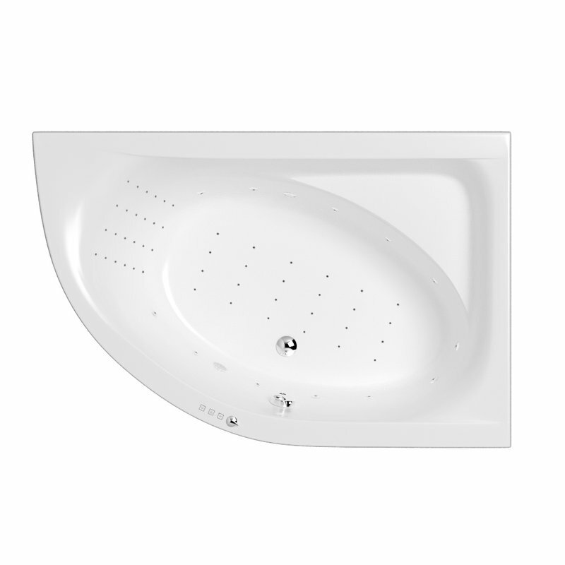 Акриловая ванна WHITECROSS 170x110 см, угловая, правая, встраиваемая, с гидромассажем, белая, асимметричная, с каркасом, с сиденьем, со сливом-переливом, с донным клапаном, 36 форсунок гидромассажа