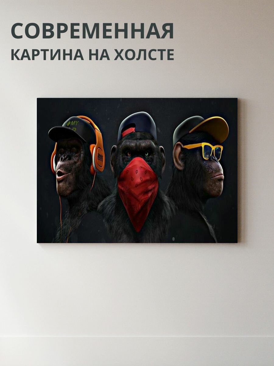 Картина на холсте Обезьяна в наушниках 70x50 см