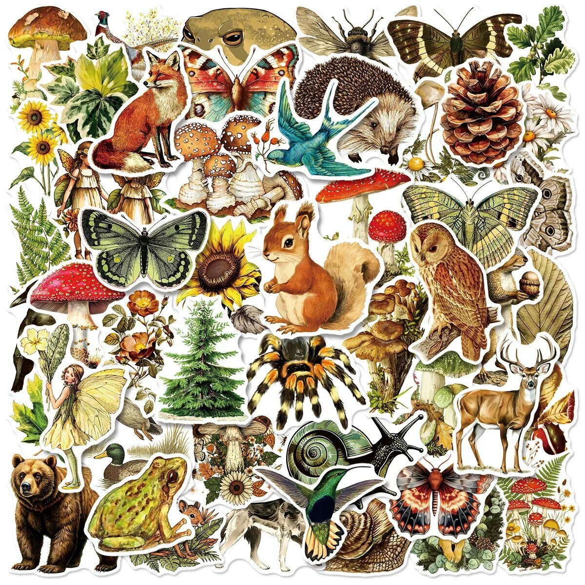 50 шт. ретро-наклеек с лесными животными