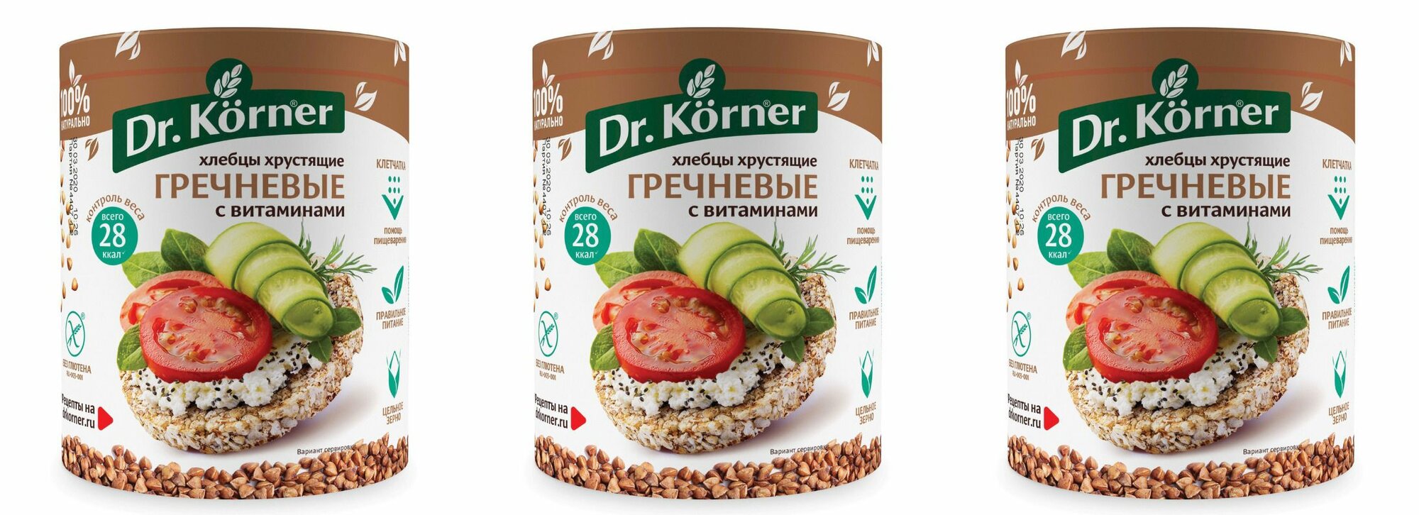 Dr. Korner Хлебцы Гречневые с витаминами, 100 г, 3 шт