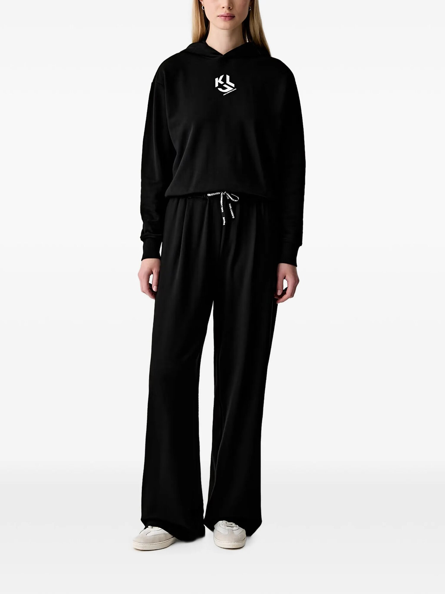 Брюки KARL LAGERFELD JEANS Logo-drawstring wide-leg trousers, размер 40 — фото 1
