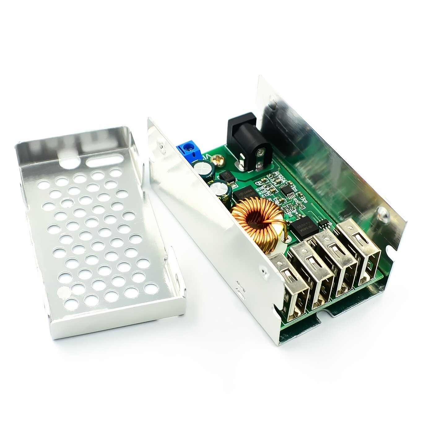 Понижающий преобразователь DC-DC 24V/12V на 5V 5A, 4 USB выхода, алюминиевый корпус