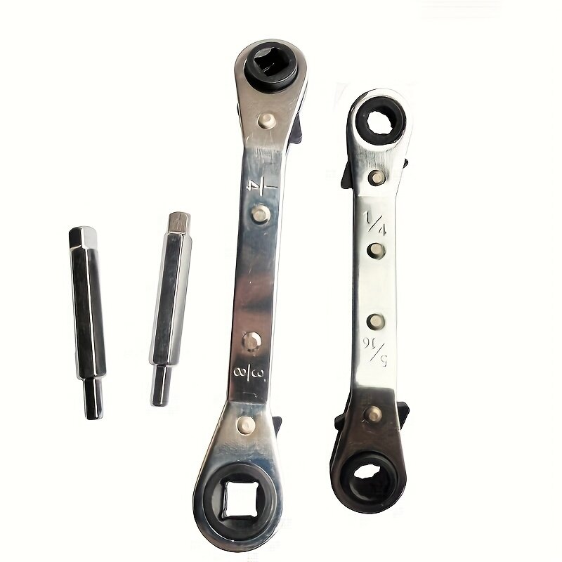 Ключ изогнутый для HVAC и холодильного оборудования, 4# (3/8"x3/16" и 5/16"x1/4"), 5# (5/16"x1/4"), с двойной шестигранной головкой-адаптером для дрели