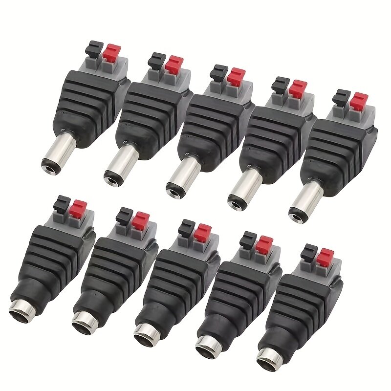 10 шт. разъемов питания DC 12V 5.5x2.1 мм медный интерфейс DC5521 обжимные для LED лент, камер, роутеров, черный