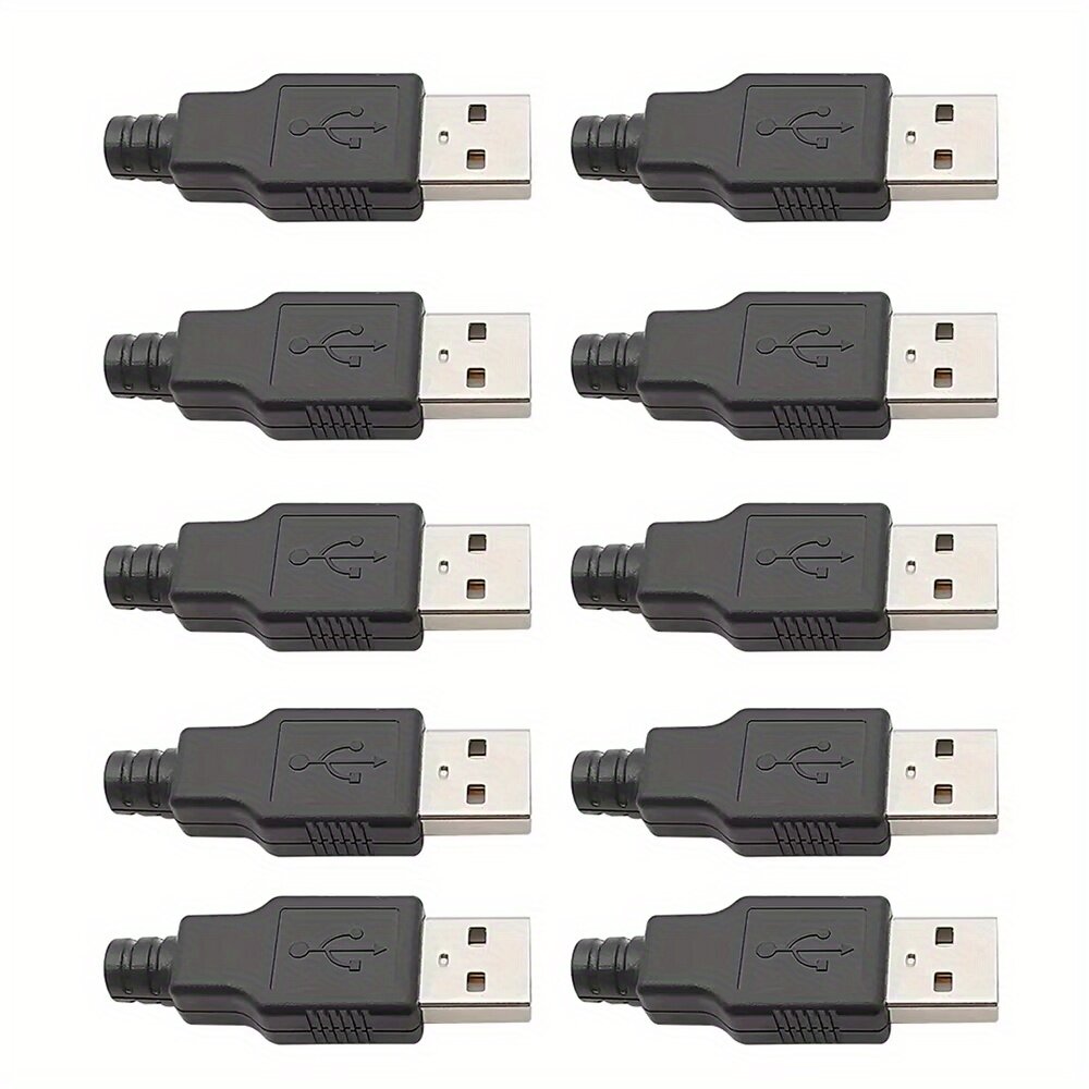 Штыревой коннектор USB Type A на 4 контакта, USB 2.0, с черным пластиковым корпусом, для пайки, 10 шт.