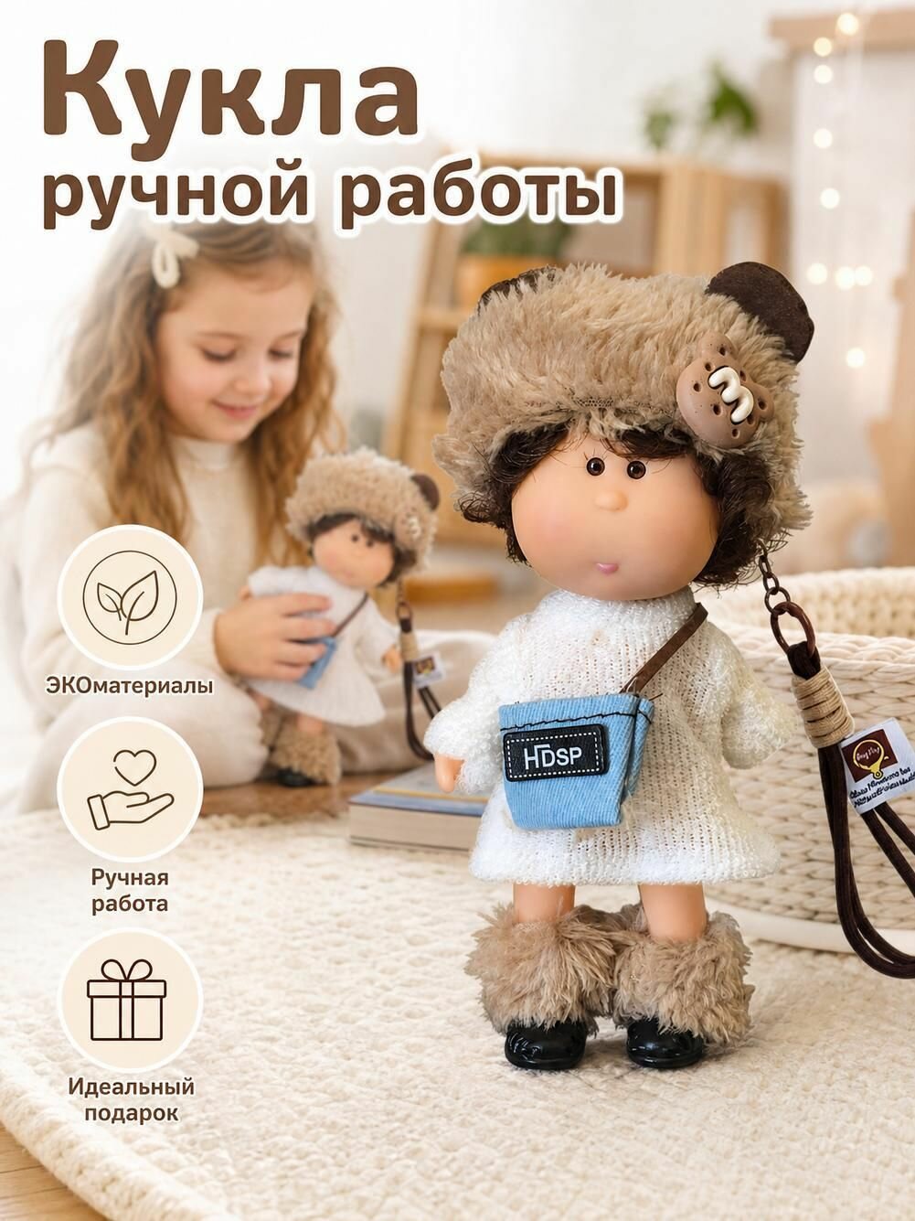 Брелок для ключей Кукла мягкая игрушка Картошка подвеска 14 см 1 шт