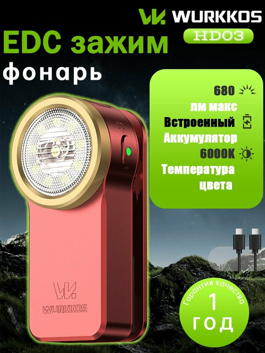 Wurkkos HD03 Mini 6000K RGB Clip Фонарик 680LM EDC Фонарик Портативное наружное освещение