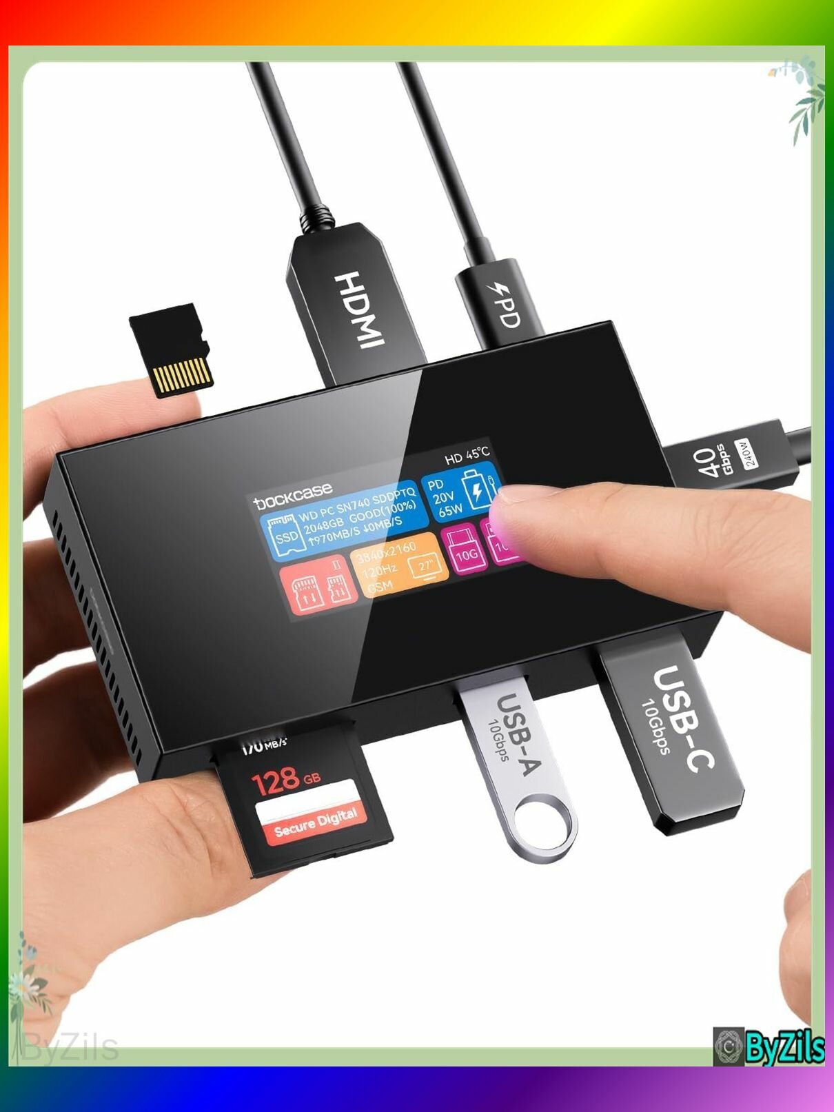 Концентратор DOCKCASE Smart 7-в-1 USB-C и корпус для твердотельного накопителя M.2 NVMe поддерживают скорость передачи данных 10 Гбит/с, порты USB 3.2 Gen2 и USB-A/C.