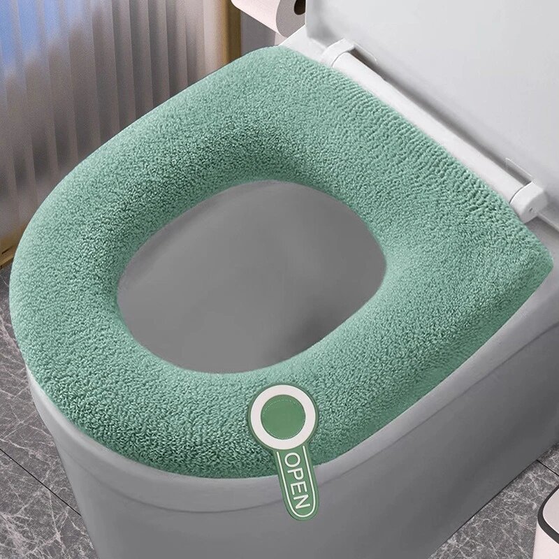 Теплый чехол на сиденье унитаза из полиэстера Зеленый, Green-Handle