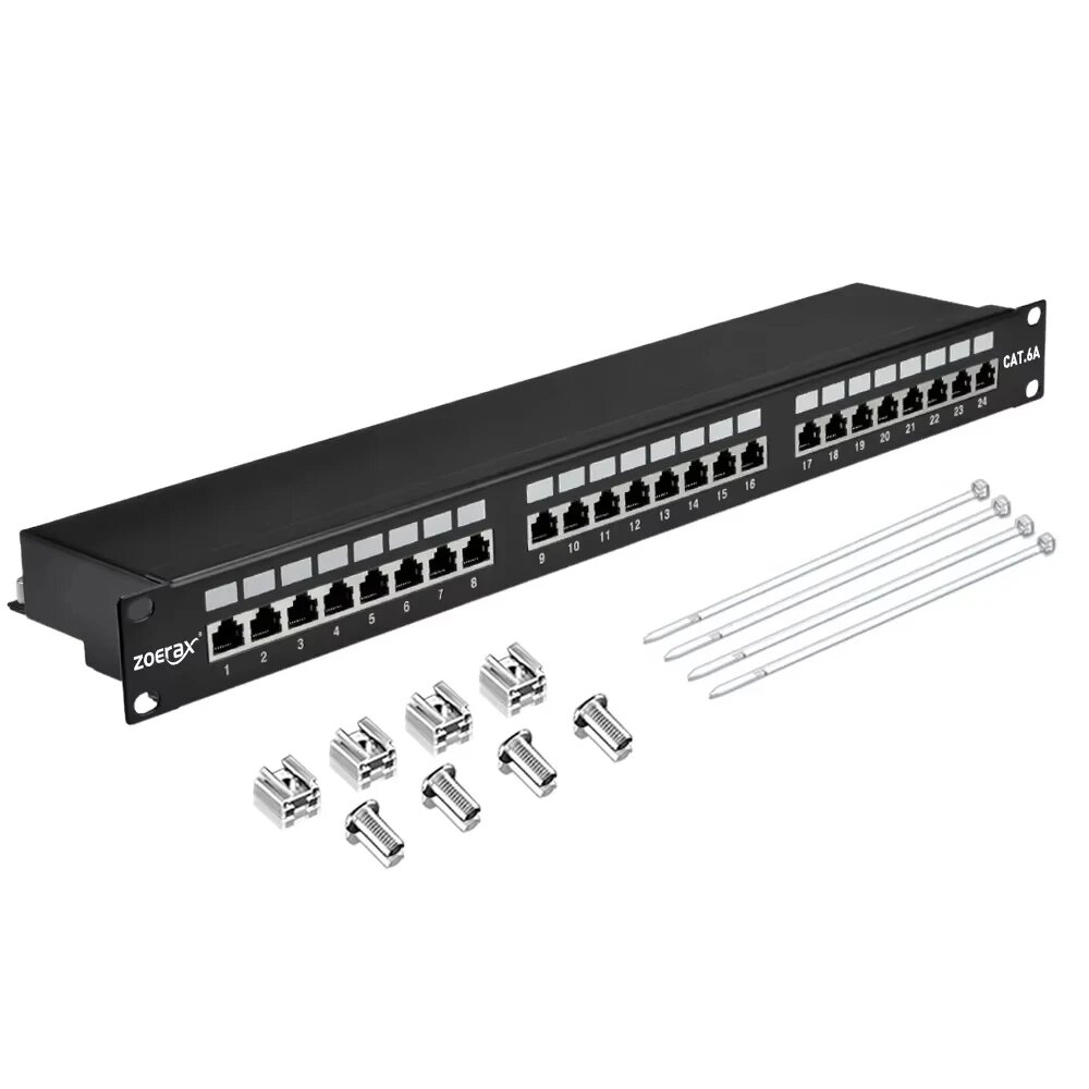 ZoeRax 24-портовая экранированная патч-панель CAT6A