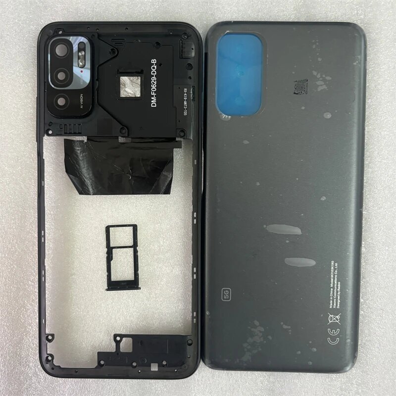 Полный корпус для Xiaomi Redmi Note 10 5G M2103K19G, корпус телефона, средняя рамка + Черный, Black