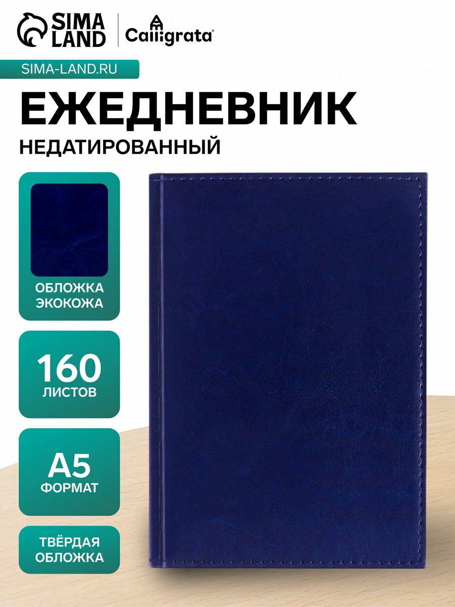 Ежедневник недатированный. Nebraska, А5, 160 листов, твёрдый переплёт, кожзам, синий