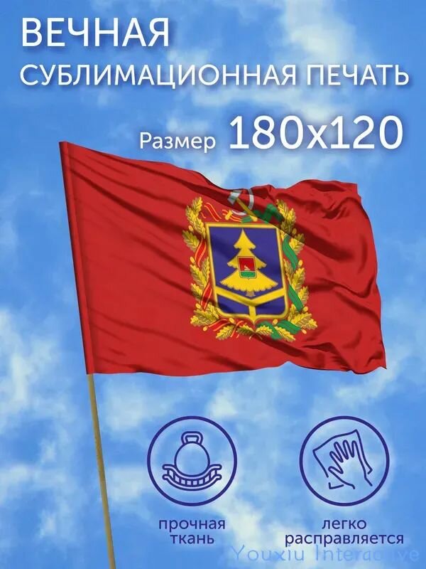 Флаг большой Брянская область, 180х120 см, Полиэфирный шелк
