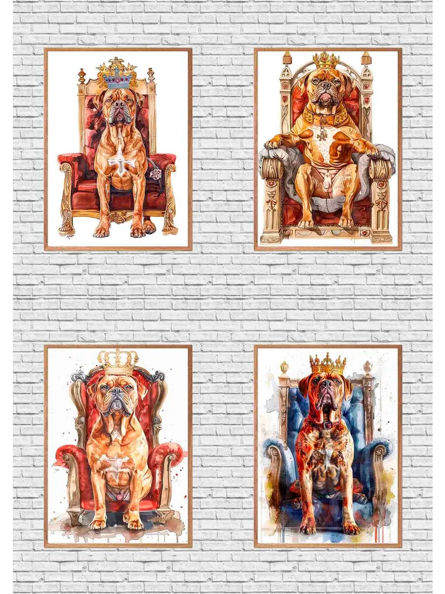 Бордоский дог - собака, король Англии, 4 Плаката, 30x21см