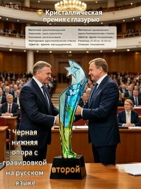Трофей из прозрачного хрусталя - на нижней планке выгравировано слово -второй