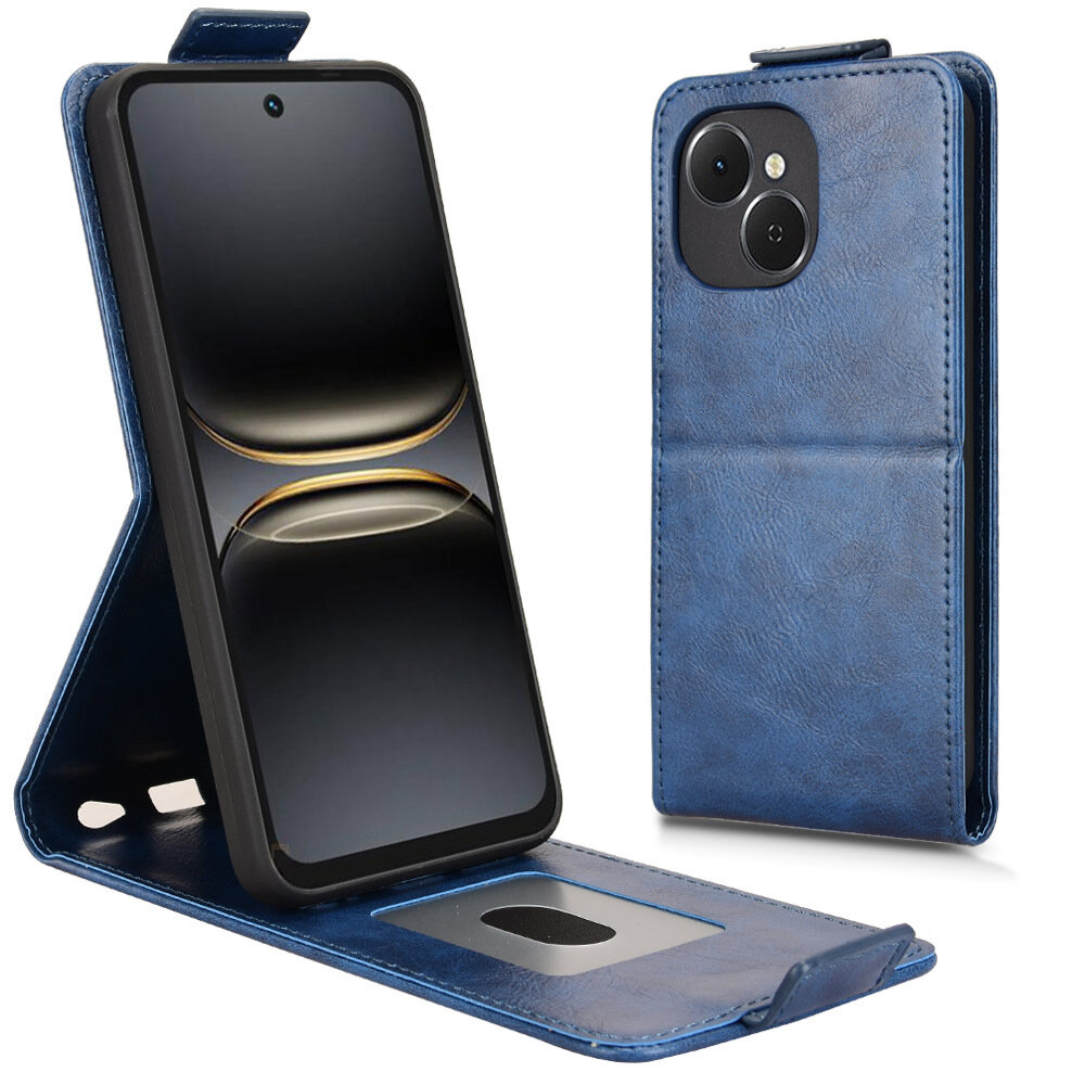 Чехол-флип MyPads Prestige Verticale для Tecno Spark 40C вертикальный откидной вниз, из импортной эко-кожи, синий MyPads