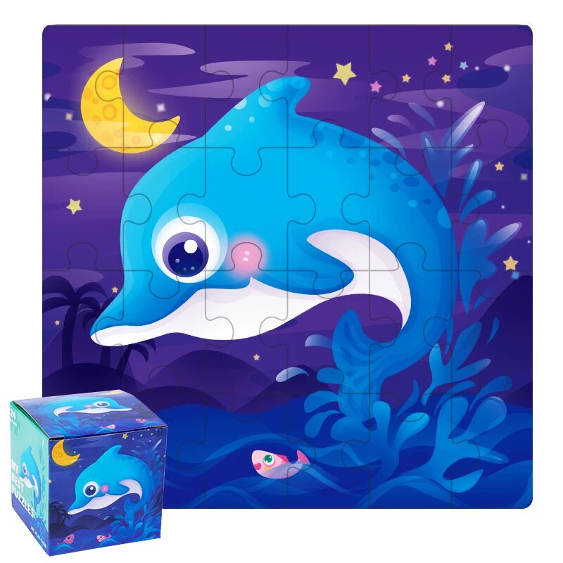 24-штучная 3D пазл-дельфин для детей 1-6 лет, крупные детали, деревянная обучающая игра