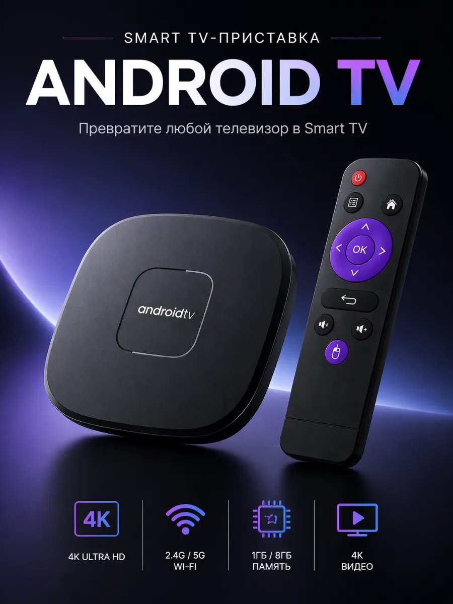 Smart TV Android TV приставка Box 4K медиаплеер Wi‑Fi
