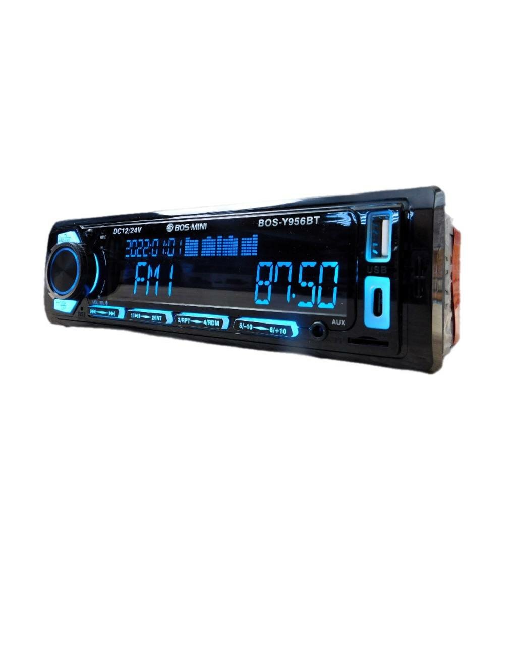 Магнитола BOS Y956BT BOS-Mini, 1DIN, Bluetooth, 7 цветов, AUX, USB, пульт