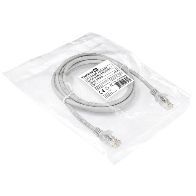 EX286383RUS Патч-корд LSZH ExeGate UTP-RJ45-RJ45-5e-2M-LSZH-GY, UTP, cat.5e, 2м, серый — фото 1