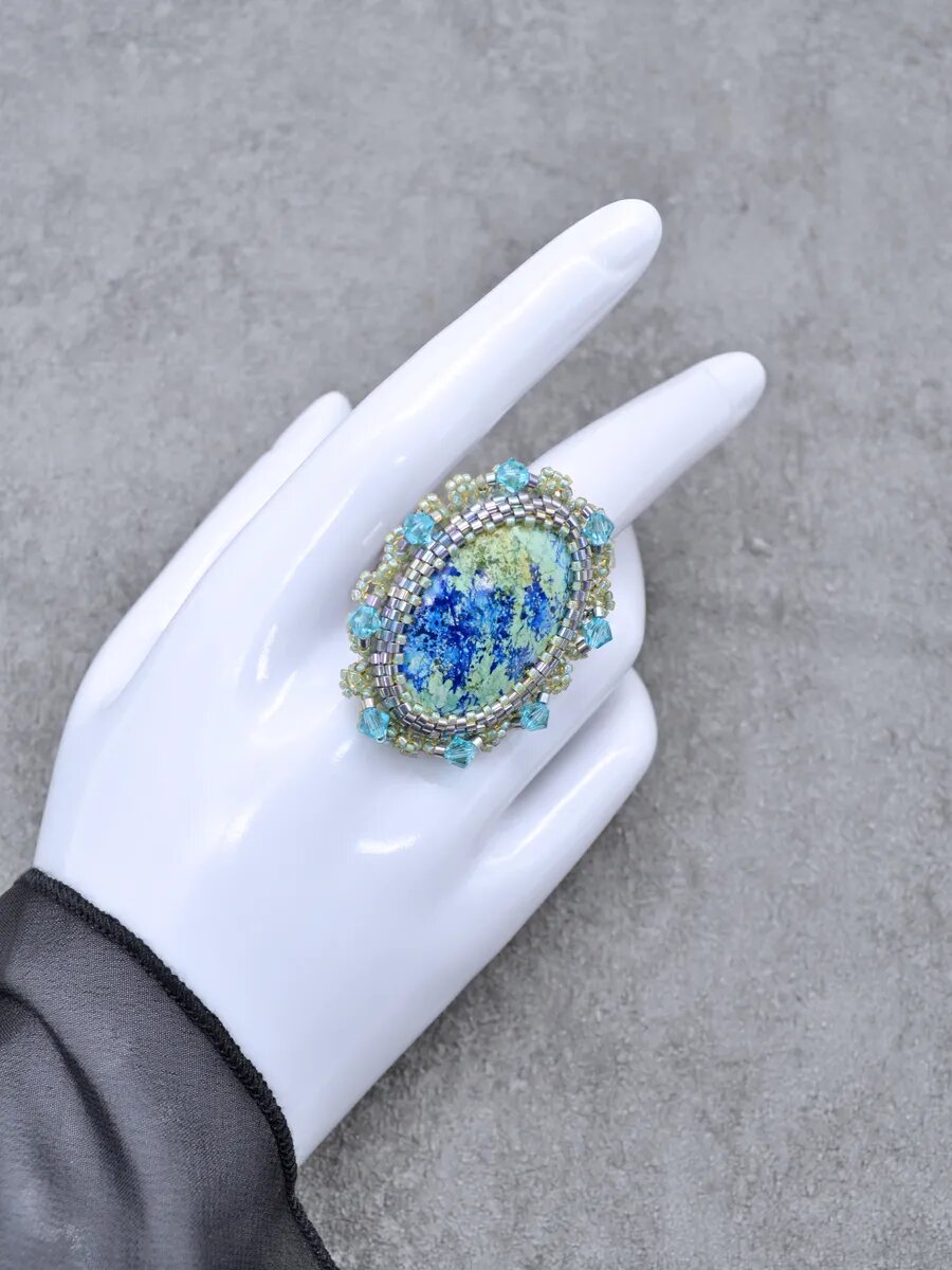 Кольцо, бисер, кристаллы Swarovski