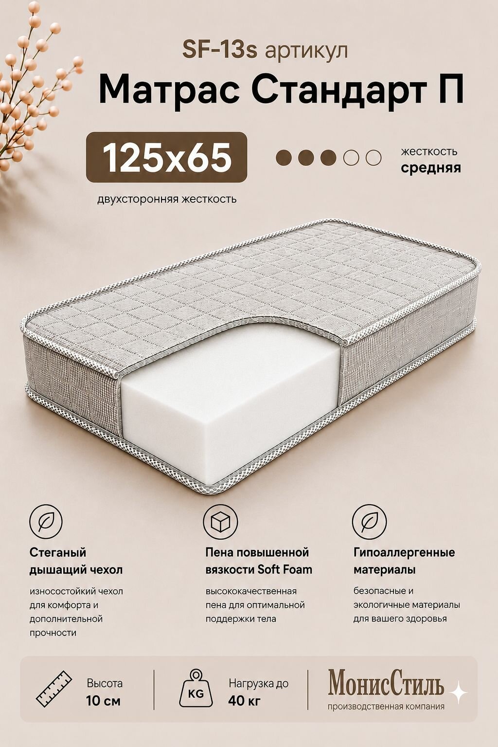 Матрас Стандарт детский 125*65*10 см арт. SF-13s