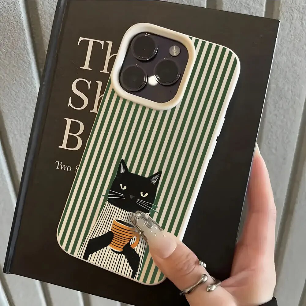 Забавный чехол для телефона с кошачьим принтом и узором личи, iphone 11, Черный, White-YYDSW5436