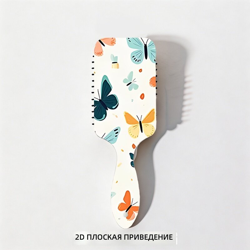 Расческа для волос 1 шт. с нейлоновой щетиной и ручкой из АБС-пластика, бирюзово-оранжевый принт с бабочками, для всех типов волос, вариант А