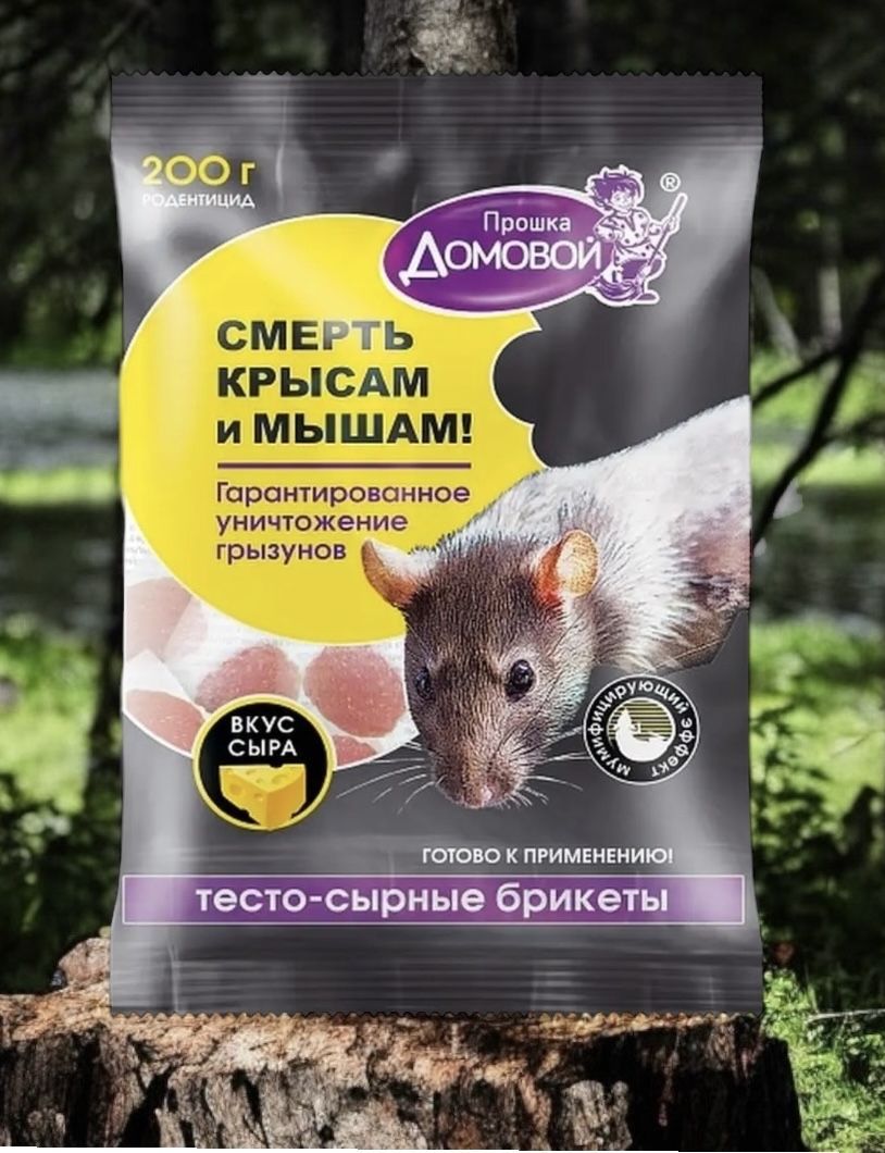 Отрава от мышей и крыс мумифицирующая/ 200 г. Сырный брикет /, ловушка для мышей и крыс, механический способ борьбы