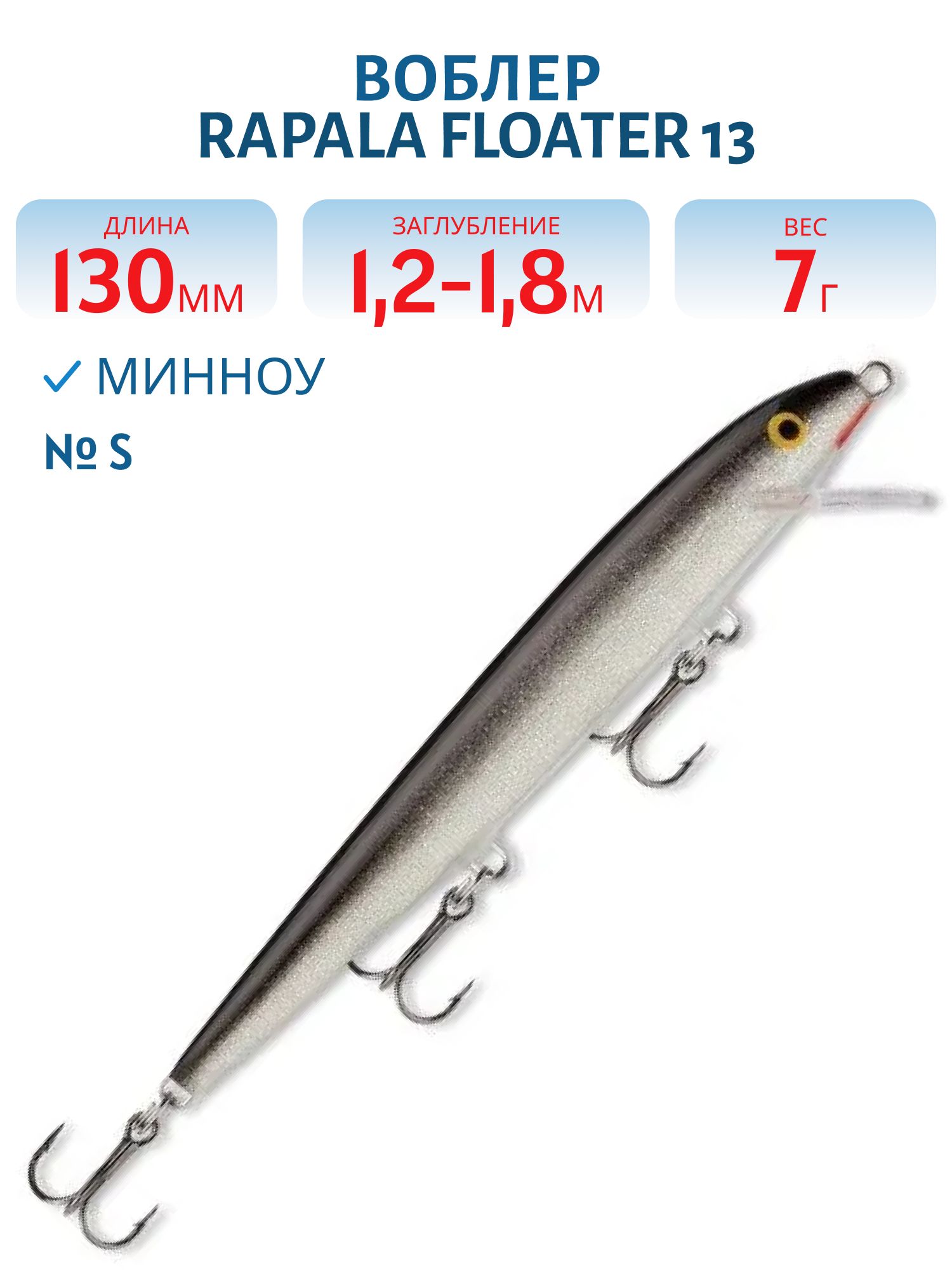 Воблер Rapala Floater 13, 7 гр 13 см цвет S