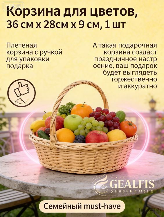 Экологичная корзина для цветов, 36х28х9 см, 1 шт. - для кухни и гостиной