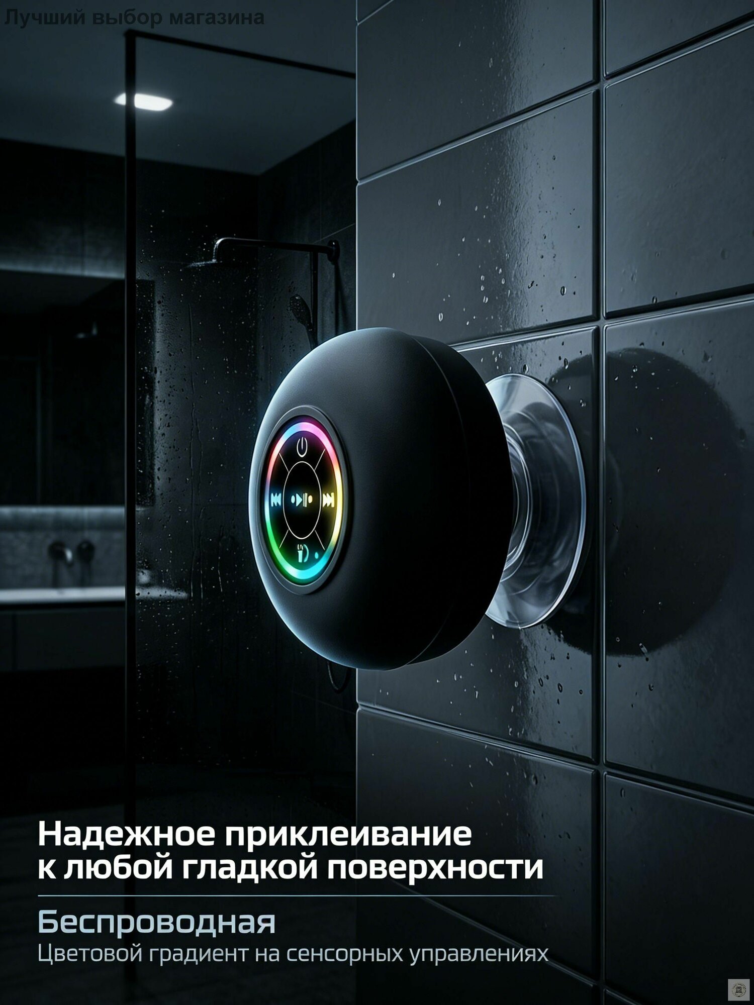 Водонепроницаемый Bluetooth-динамик IPX4 для ванной и душа, портативный, с присосом и RGB подсветкой