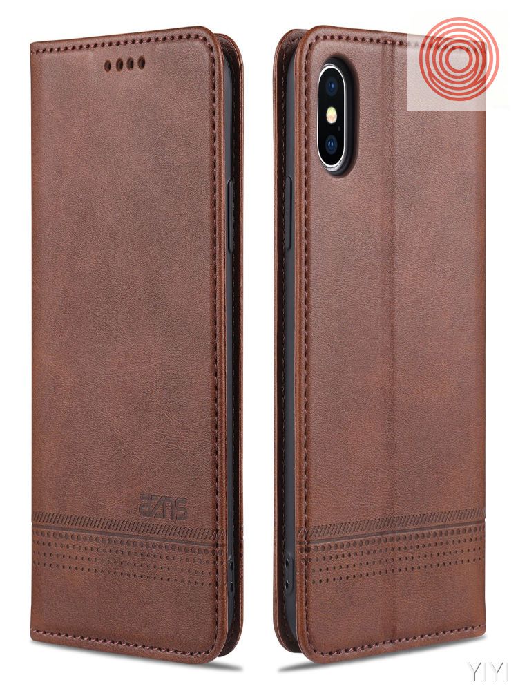 Чехол-книжка для Apple iPhone XS Max, коричневый, магнитный, с карманами, подставка, для офиса, чехол.