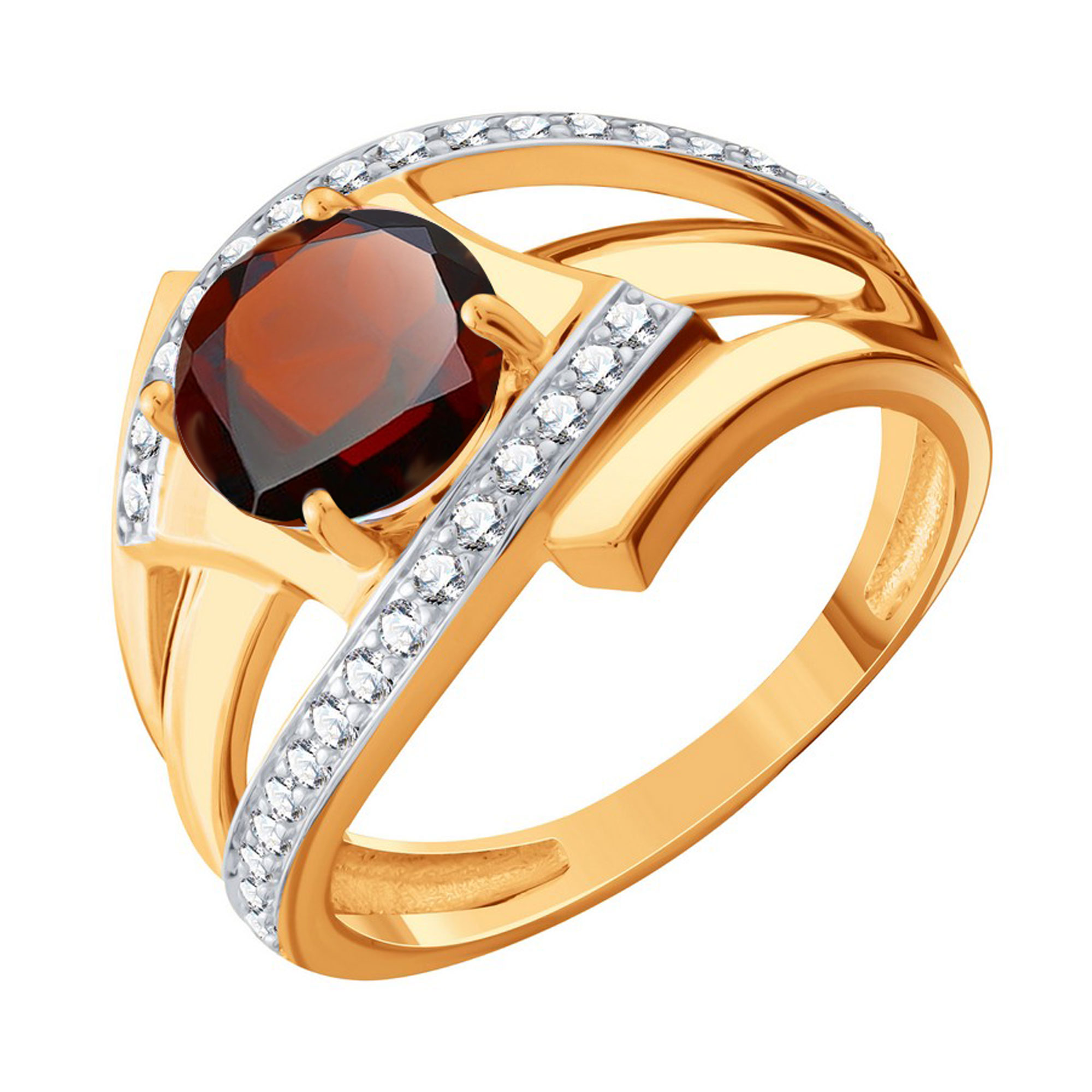 Кольцо Diamant online, красное золото, 585 проба, гранат, фианит