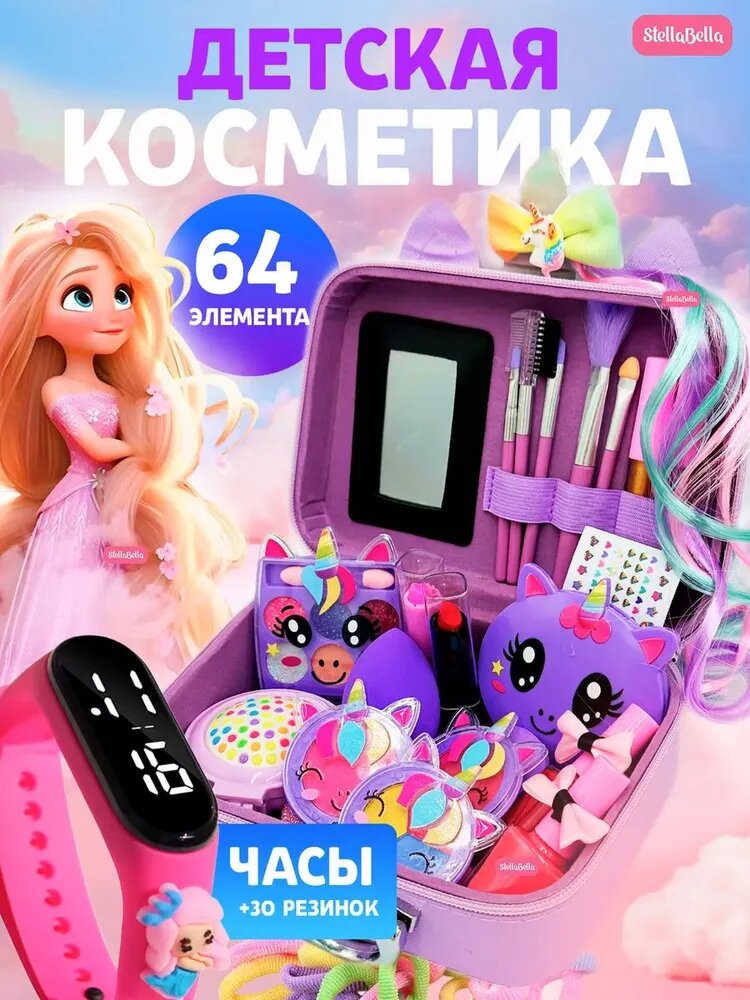 Детская декоративная косметика для девочек в чемоданчике единорог 64 элемента
