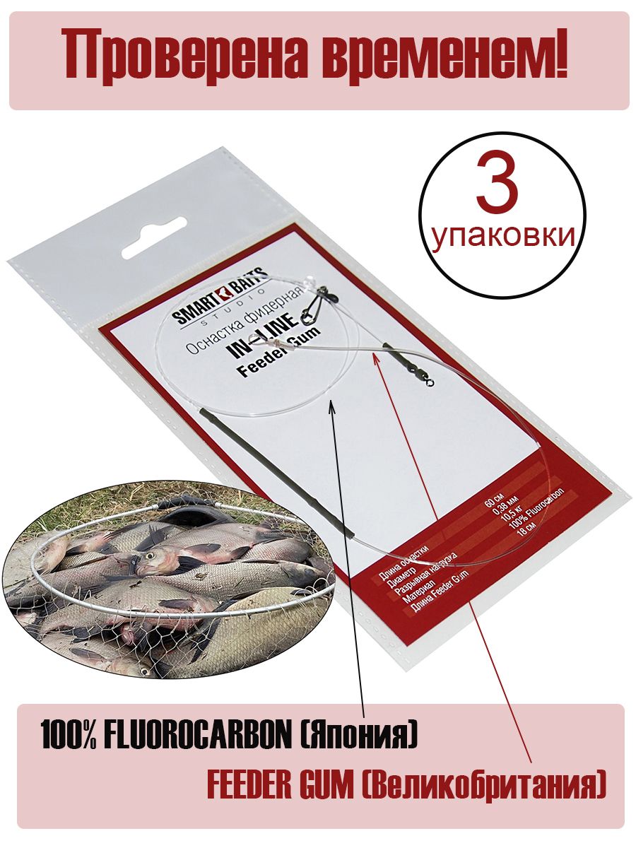 Фидерная оснастка IN-LINE FEEDER GUM Фидергам 1шт/уп 3уп Smart Baits Studio, для ловли леща, карася, плотвы