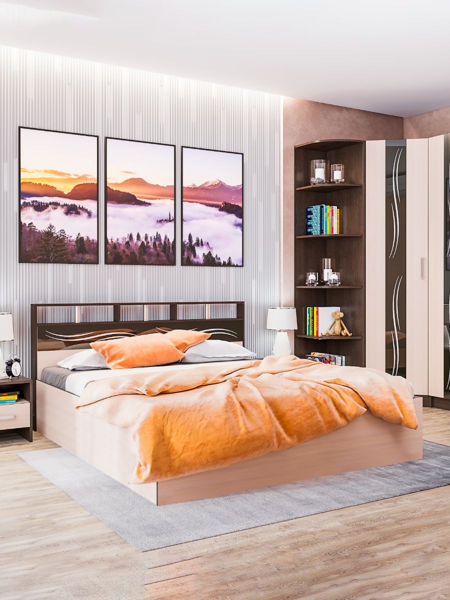 Кровать двуспальная 1,6 Эрика венге/дуб молочный 1670х900х2170 с подъемным механизмом, тэкс