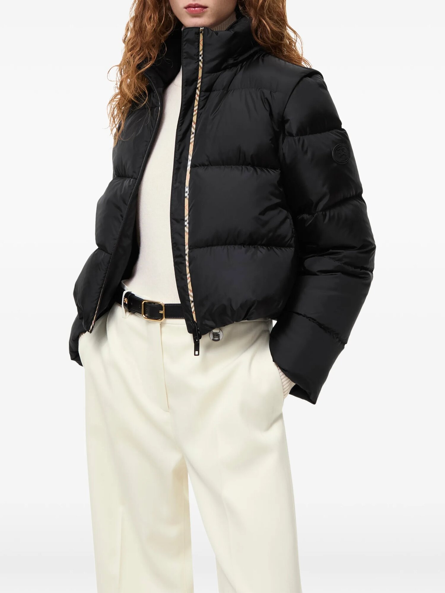 Куртка BURBERRY Check-detail puffer jacket, размер L, black — фото 1
