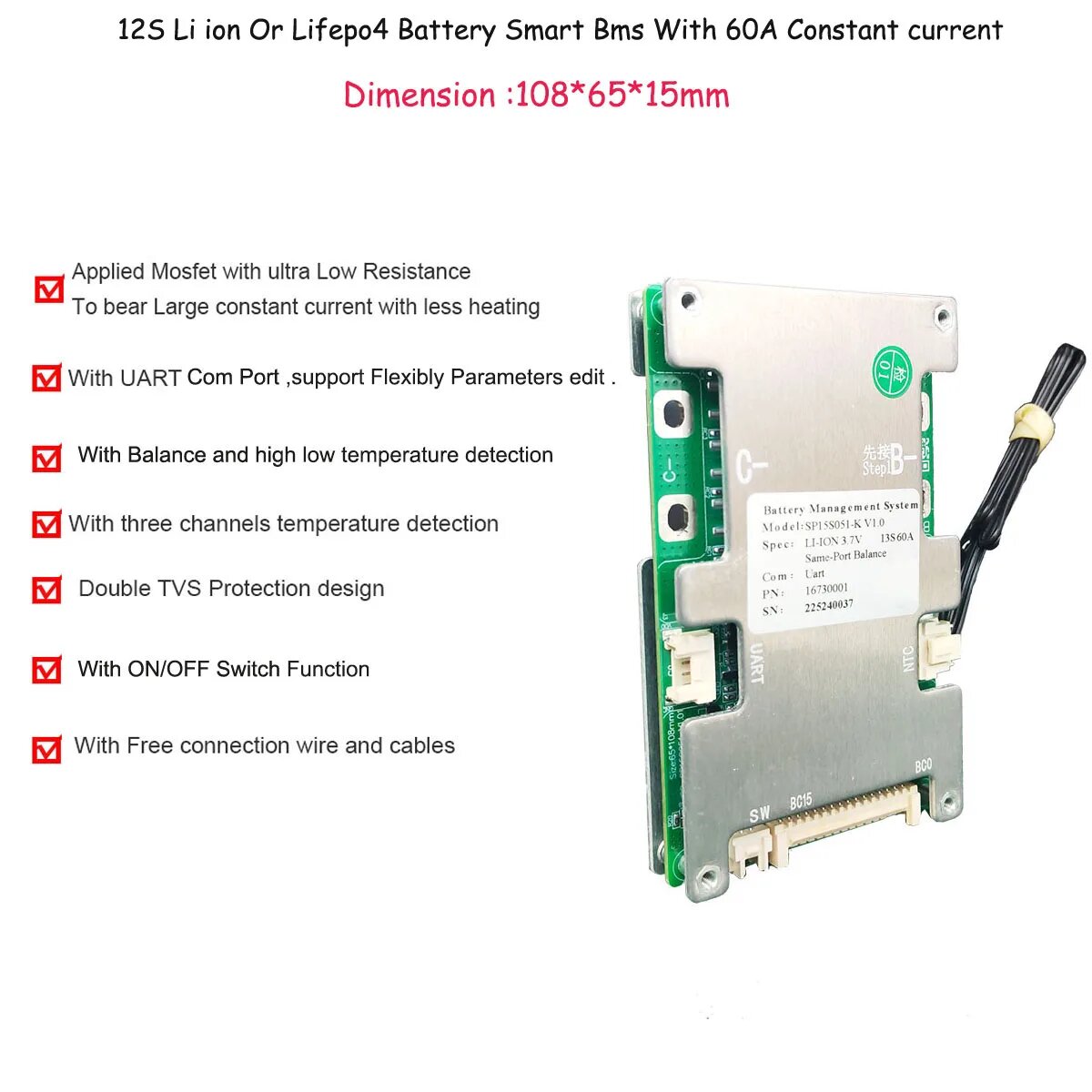 LiRooter BMS 60A Bluetooth 13S Li-ion — фото 1
