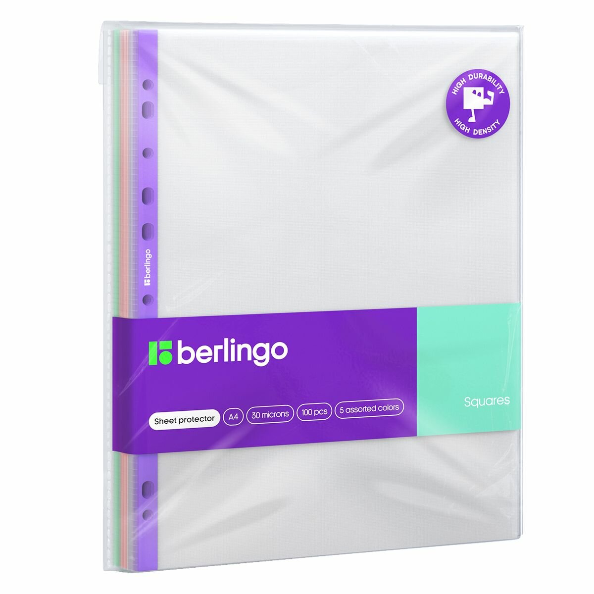 Файл-вкладыш с перфорацией Berlingo "Squares" (А4, 30мкм, рельефная текстура, с цветным корешком, матовый) (SPs_A4035), 100шт.