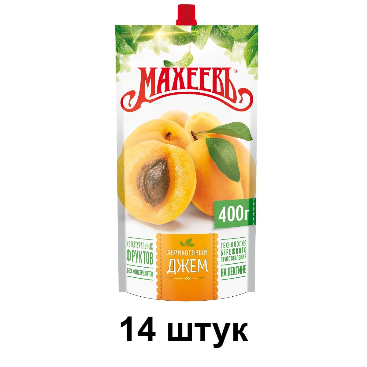 Джем Махеевъ Абрикосовый, дой-пак, в комплекте 14 штук по 400 грамм