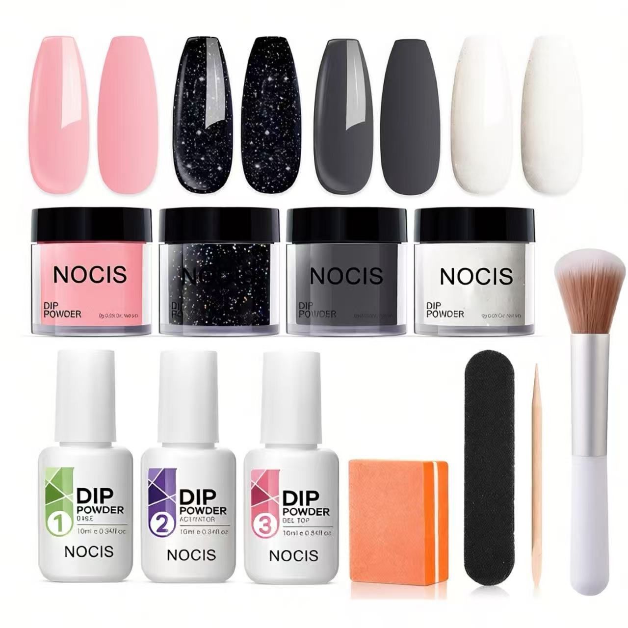 Набор сухого маникюра Dip Powder NOCIS, система без УФ-лампы, база, активатор, топ и пигментная пыль, инструменты в комплекте