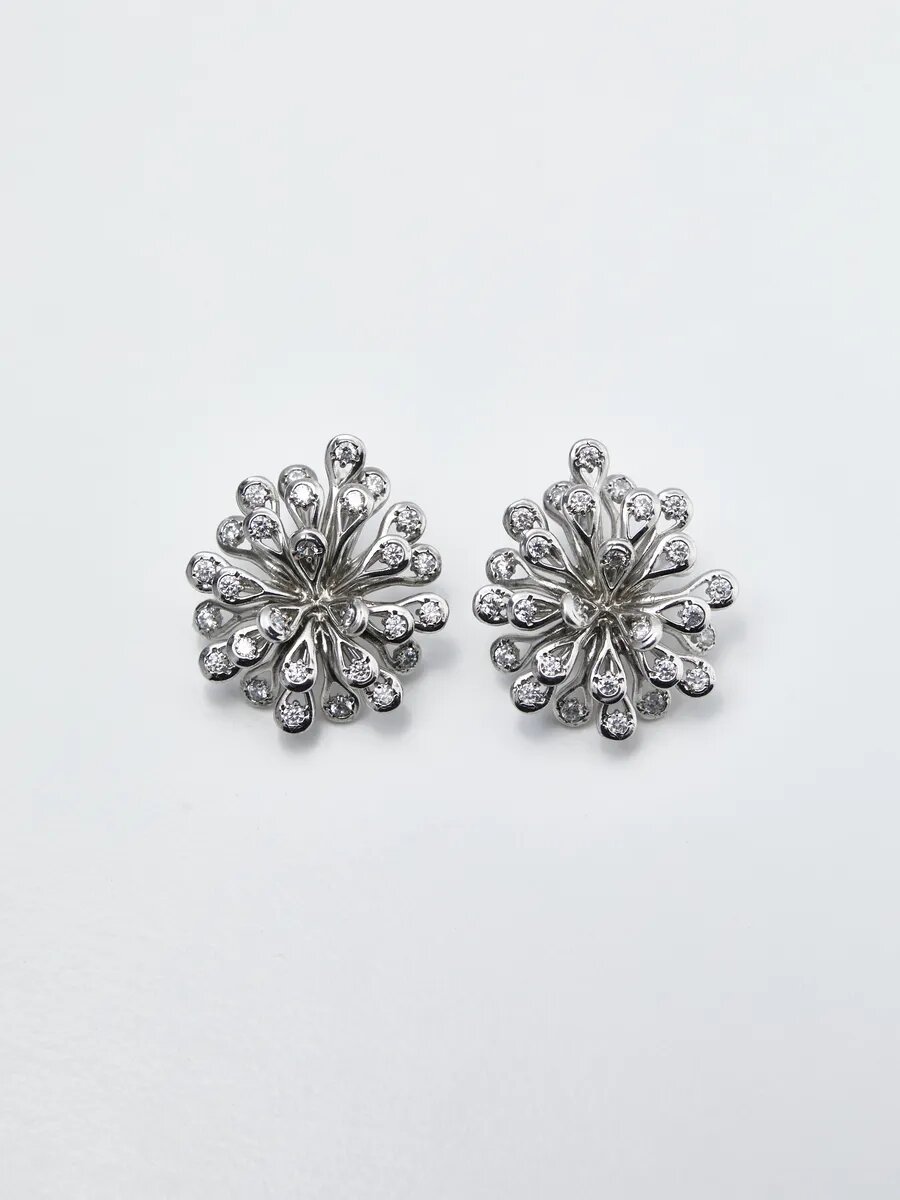 Серьги БРЮС, серебро, 925 проба, родирование, фианит