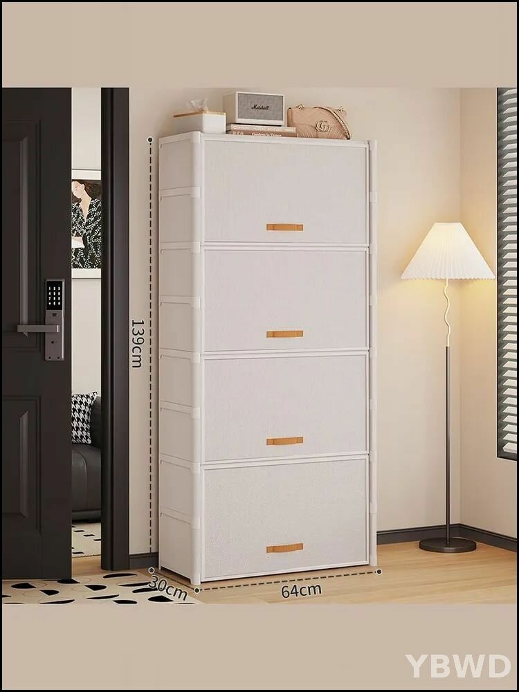 Вместительная обувница премиум, пластик и текстиль, 64х30х139 см