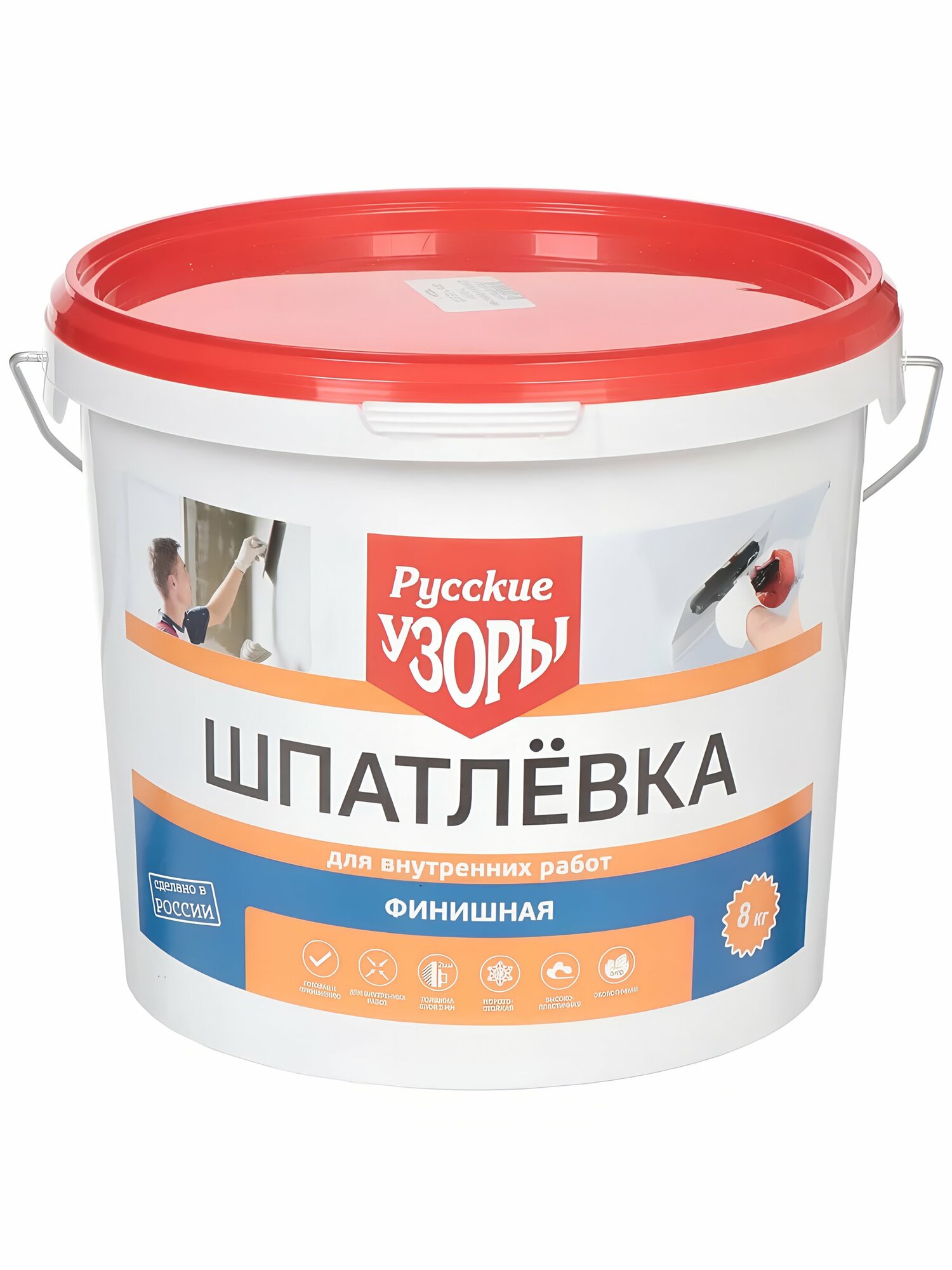 Русские узоры, Шпатлевка финишная, готовая, для внутренних работ, 5 кг