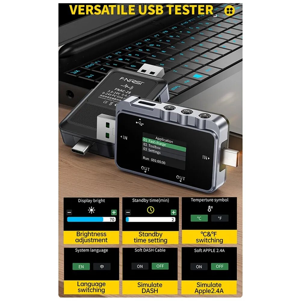 FNAC-28 USB-Тестер Типа C Измеритель Тока И Напряжения 0-6A