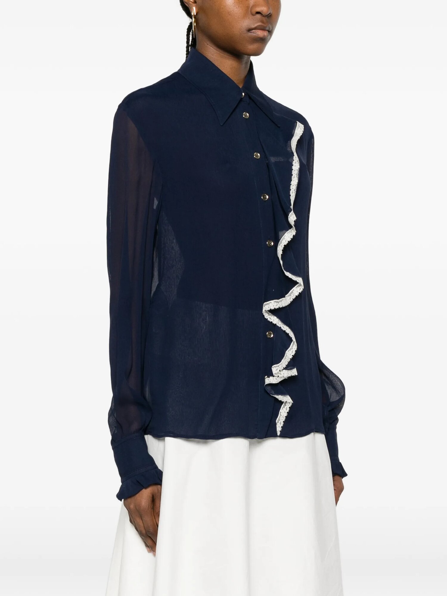Рубашка Alberta Ferretti Ruffled shirt, размер 46, blue — фото 1